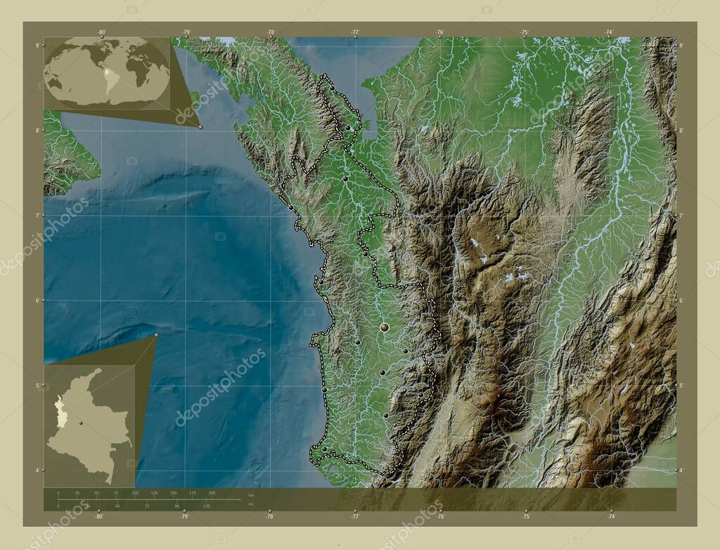 Choco, departamento de Colombia. Mapa de elevación coloreado en estilo ...