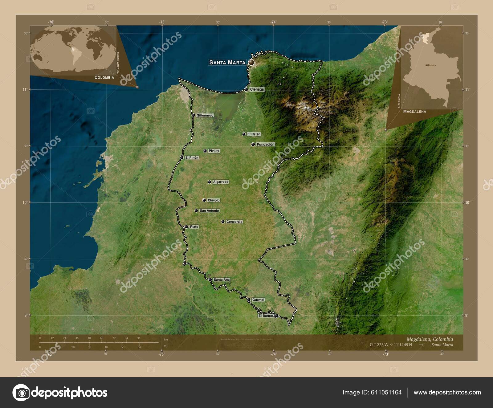 Magdalena Departamento Colombia Mapa Satelital Baja Resolución ...
