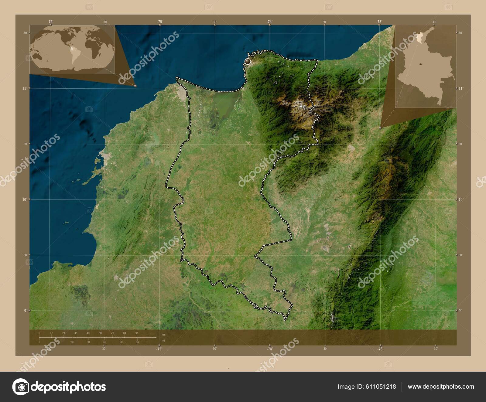 Magdalena Department Colombia Low Resolution Satellite Map Corner ...
