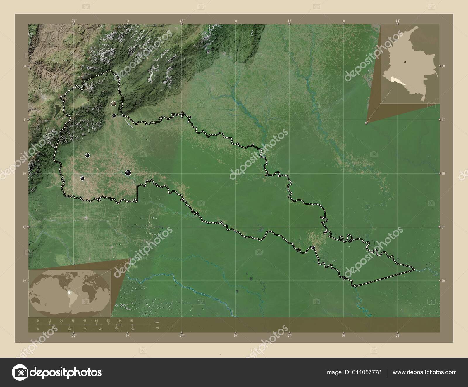 Putumayo Intendancy Colombia High Resolution Satellite Map Locations ...