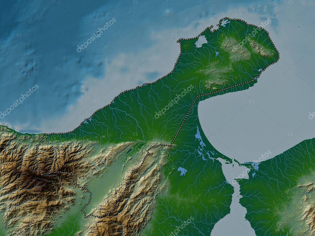 La Guajira, departamento de Colombia. Mapa de elevación de colores con ...