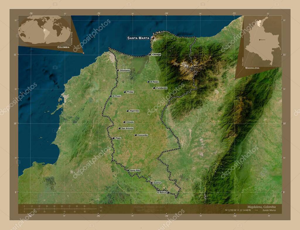 Magdalena Departamento Colombia Mapa Satelital Baja Resolución ...