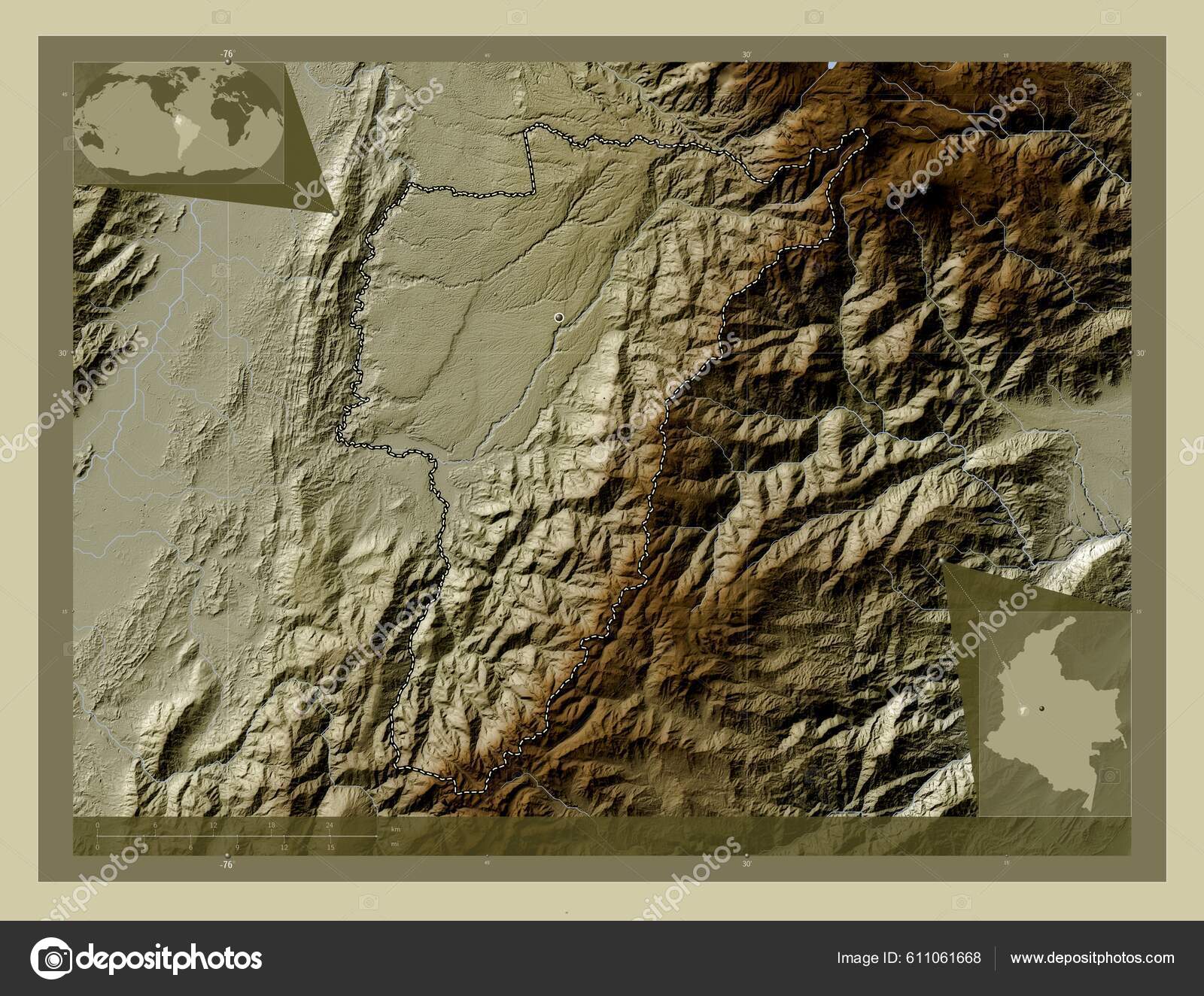 Quindio Department Colombia Elevation Map Colored Wiki Style Lakes ...