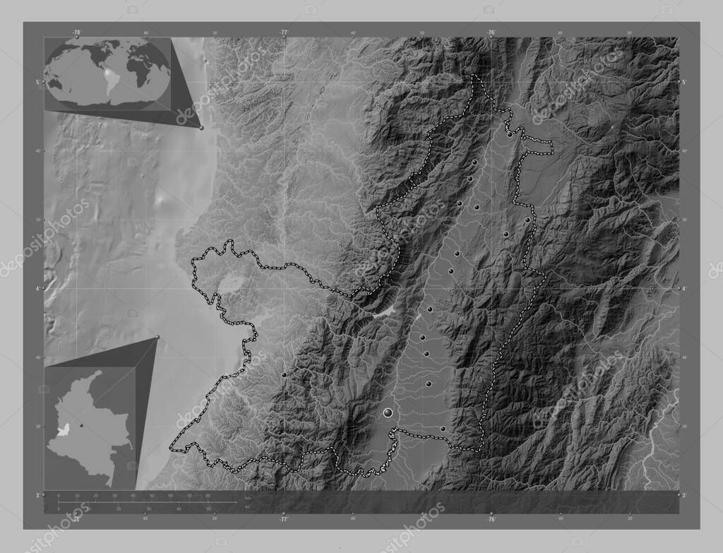 Valle del Cauca, departamento de Colombia. Mapa de elevación a escala ...