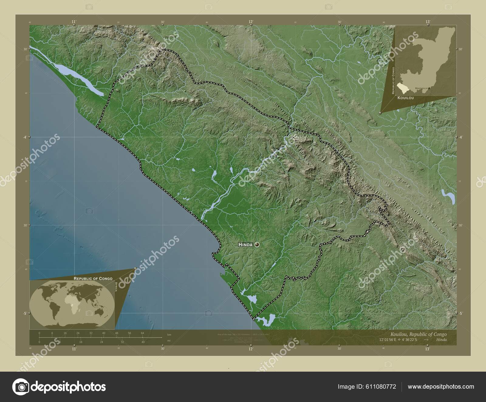Kouilou Region Republic Congo Elevation Map Colored Wiki Style Lakes ...