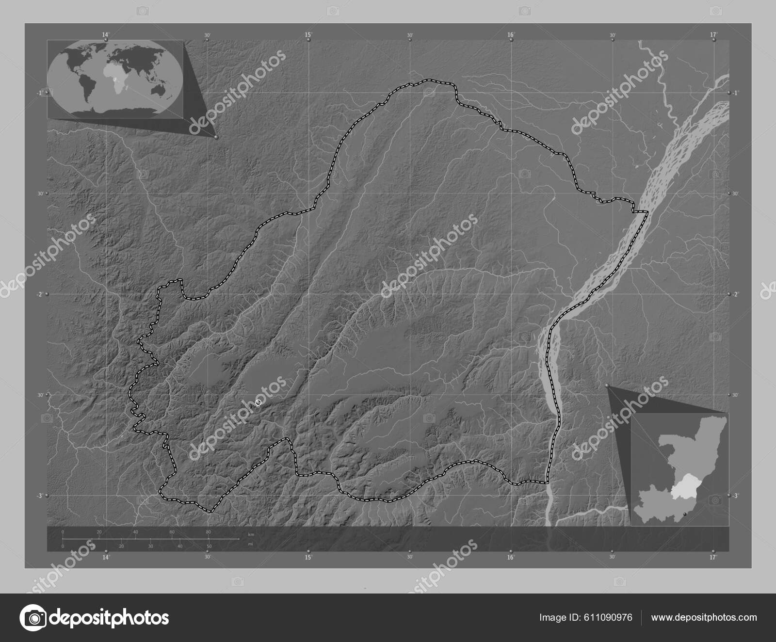 Plateaux Region Republic Congo Grayscale Elevation Map Lakes Rivers ...