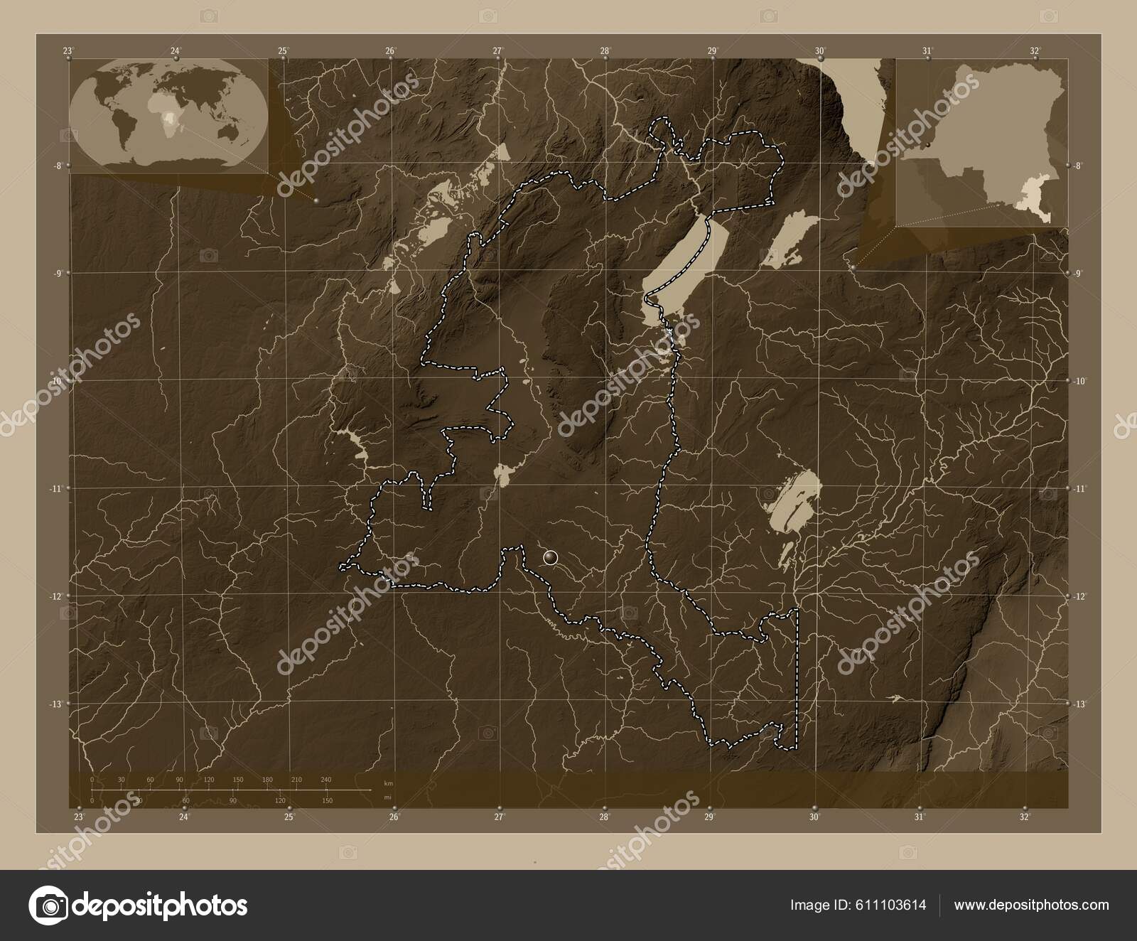 Haut Katanga Province Democratic Republic Congo Elevation Map Colored ...