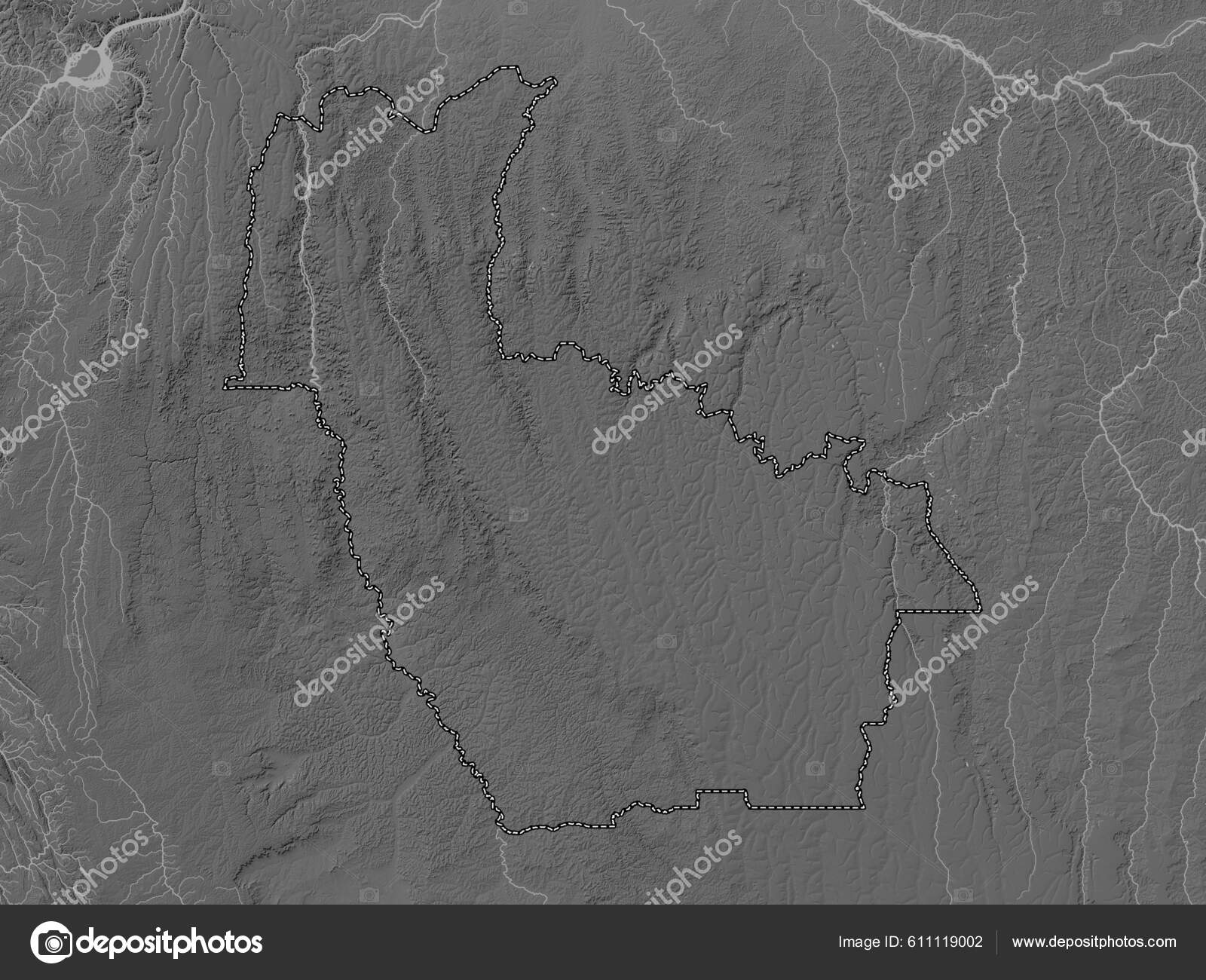 Kwango Province Democratic Republic Congo Grayscale Elevation Map Lakes ...