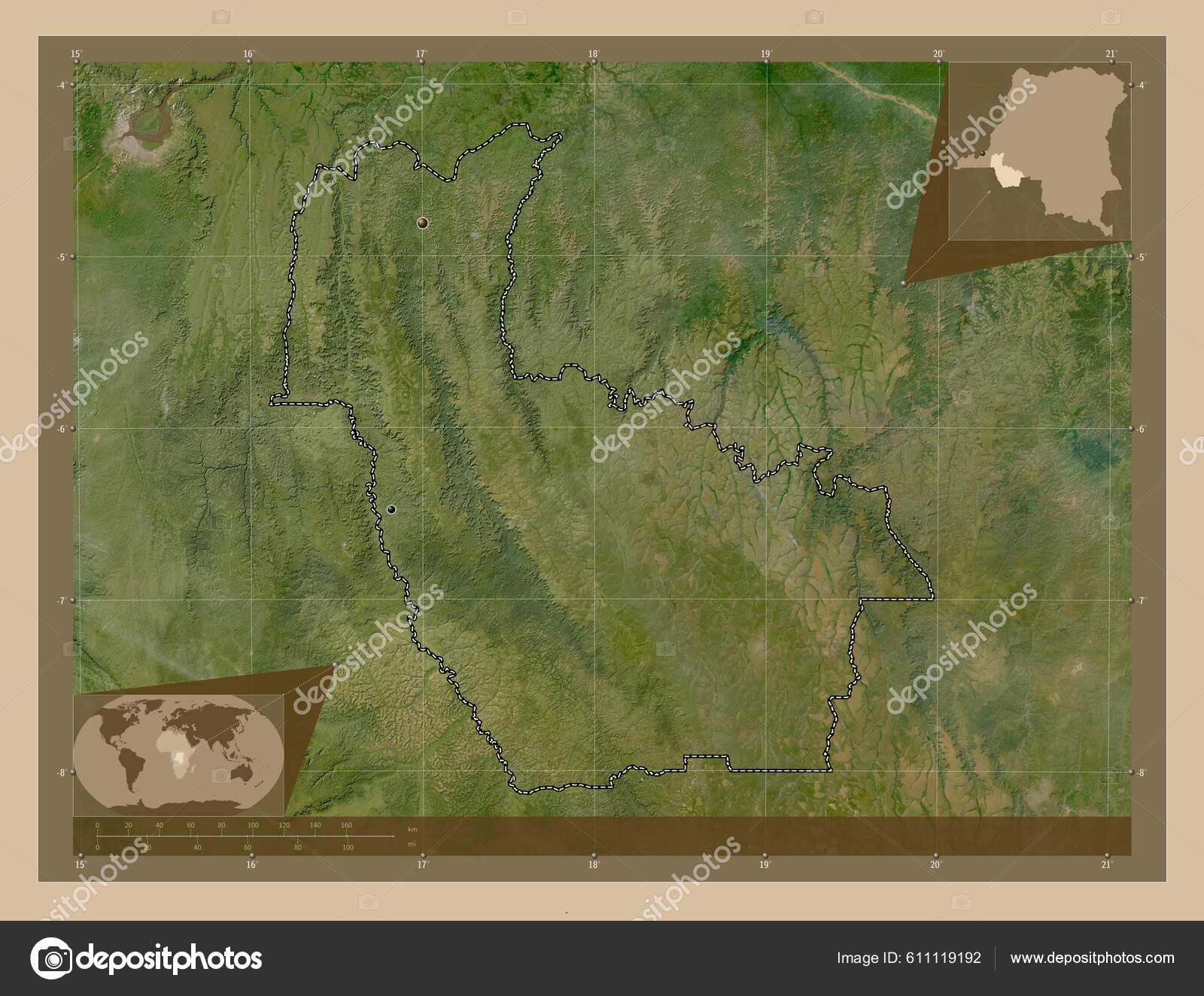 Kwango Province Democratic Republic Congo Low Resolution Satellite Map ...