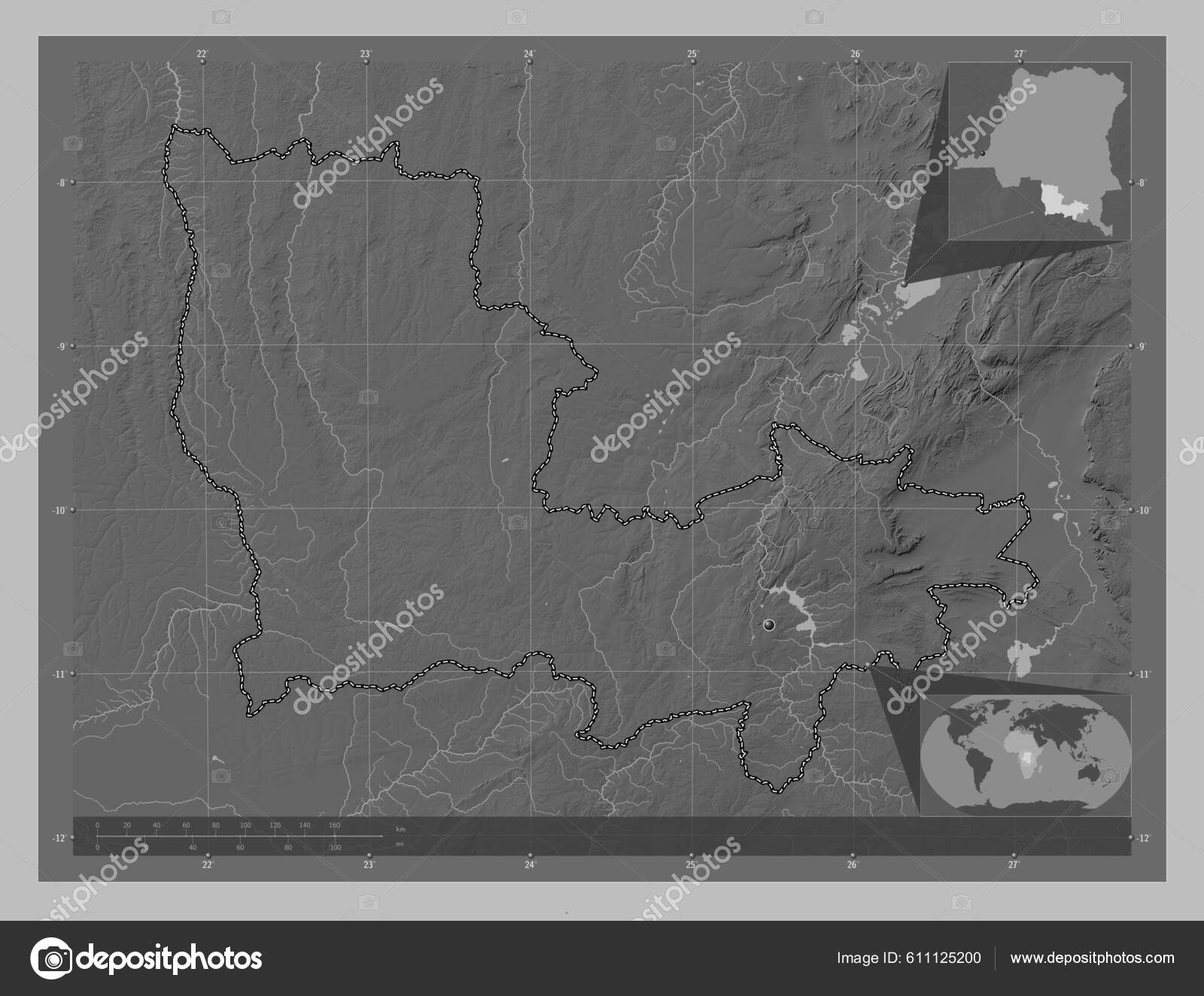 Lualaba Province Democratic Republic Congo Grayscale Elevation Map ...