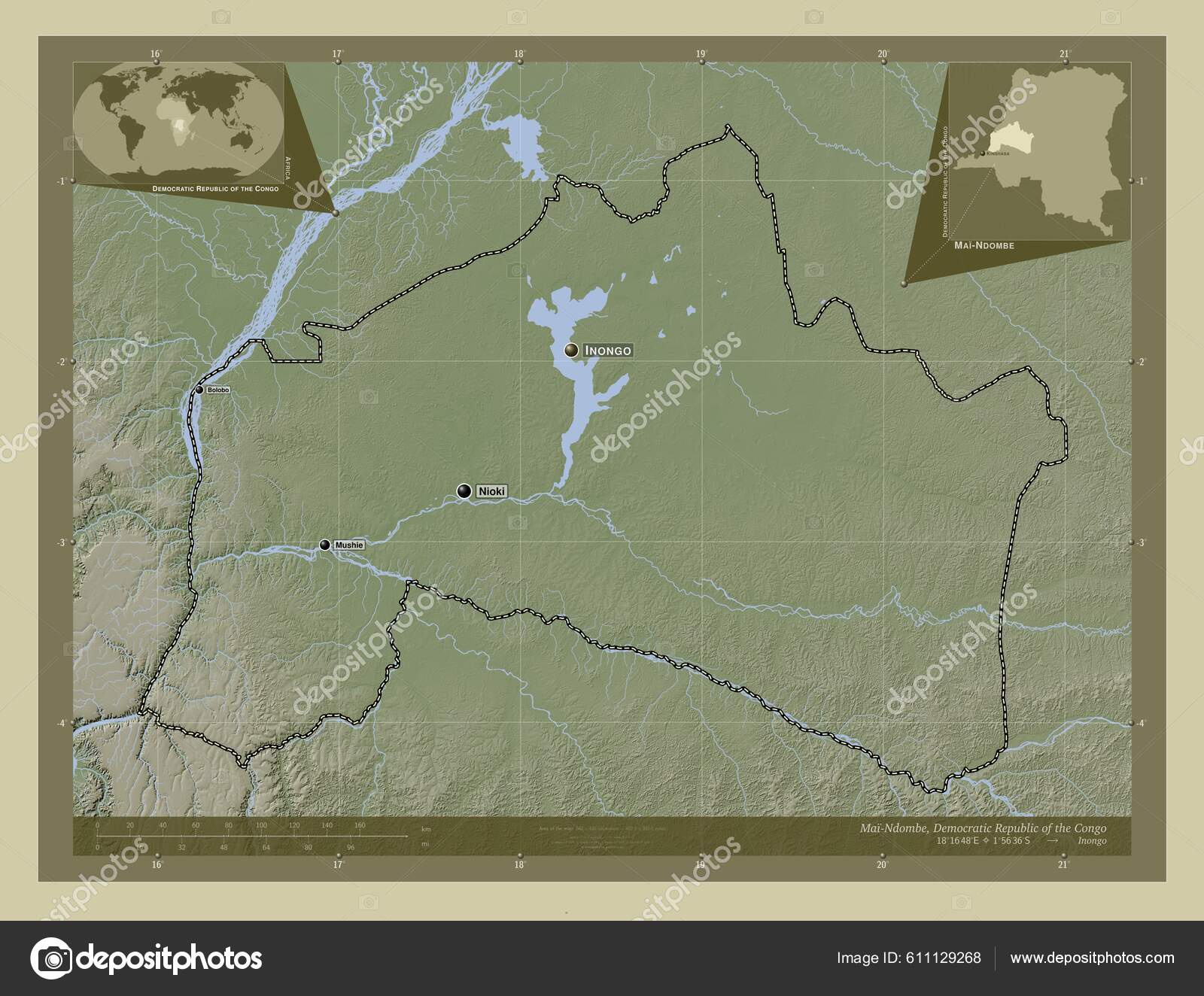 Mai Ndombe Province Democratic Republic Congo Elevation Map Colored ...