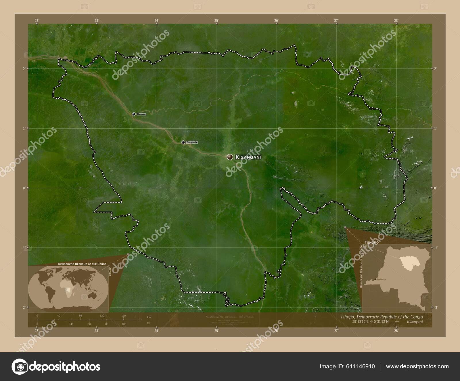 Tshopo Province Democratic Republic Congo Low Resolution Satellite Map ...
