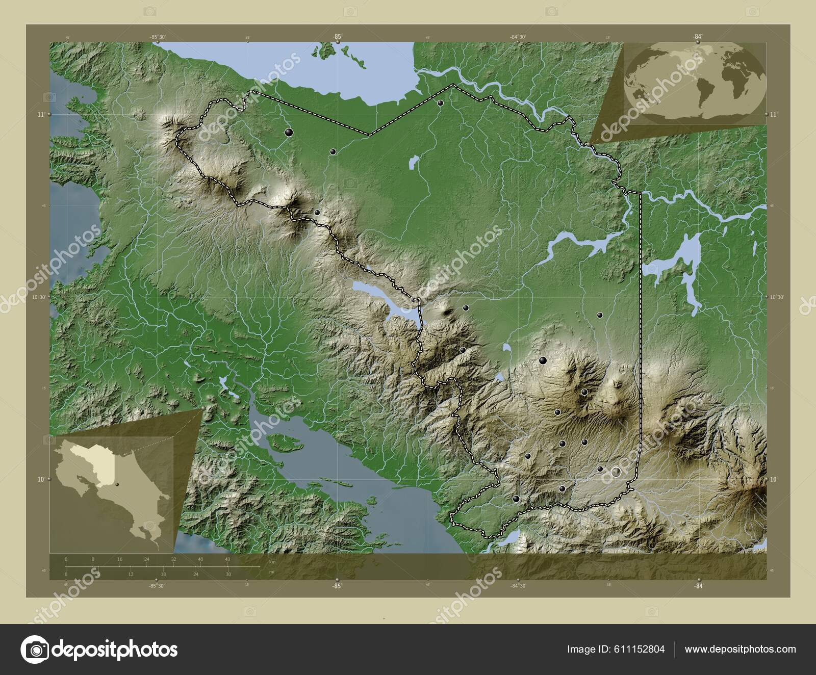Costa Rica Physical Map With Rivers