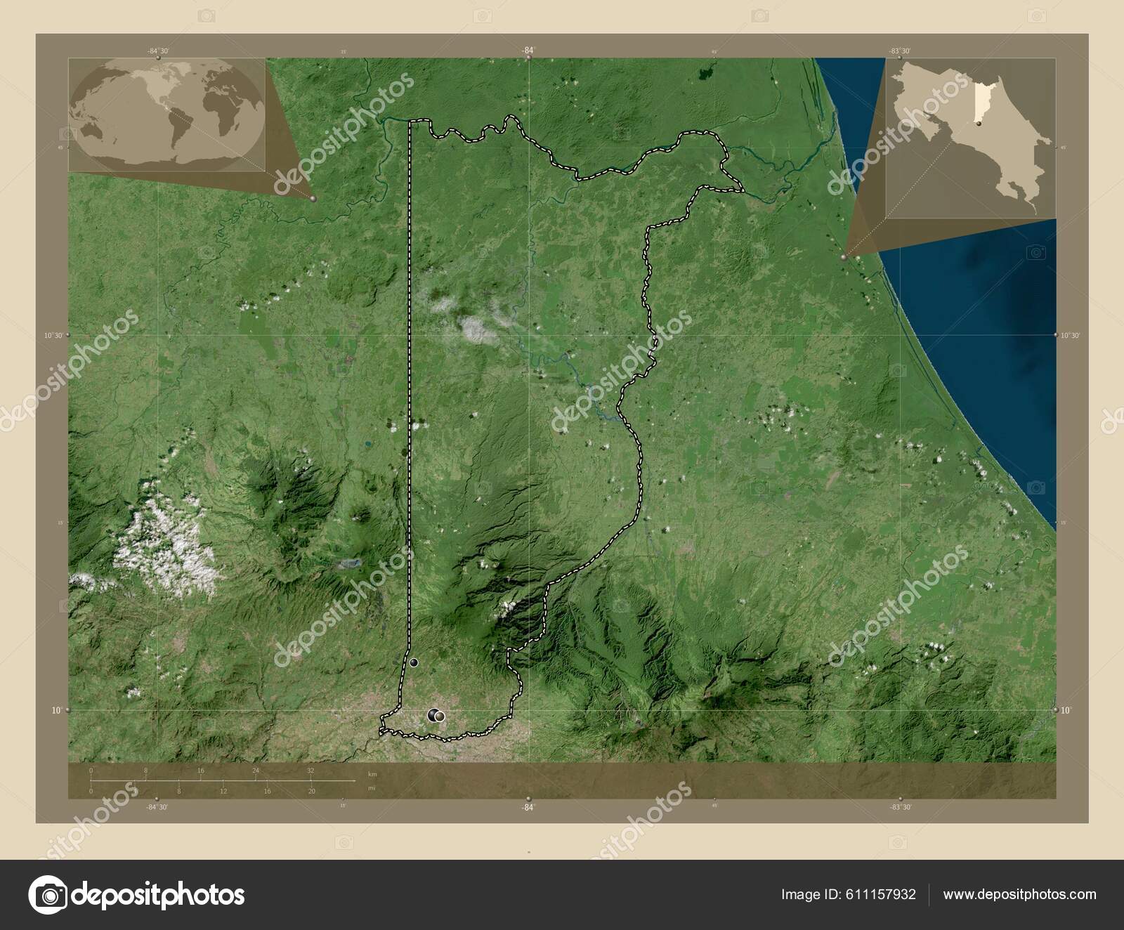 Heredia Province Costa Rica High Resolution Satellite Map Locations ...