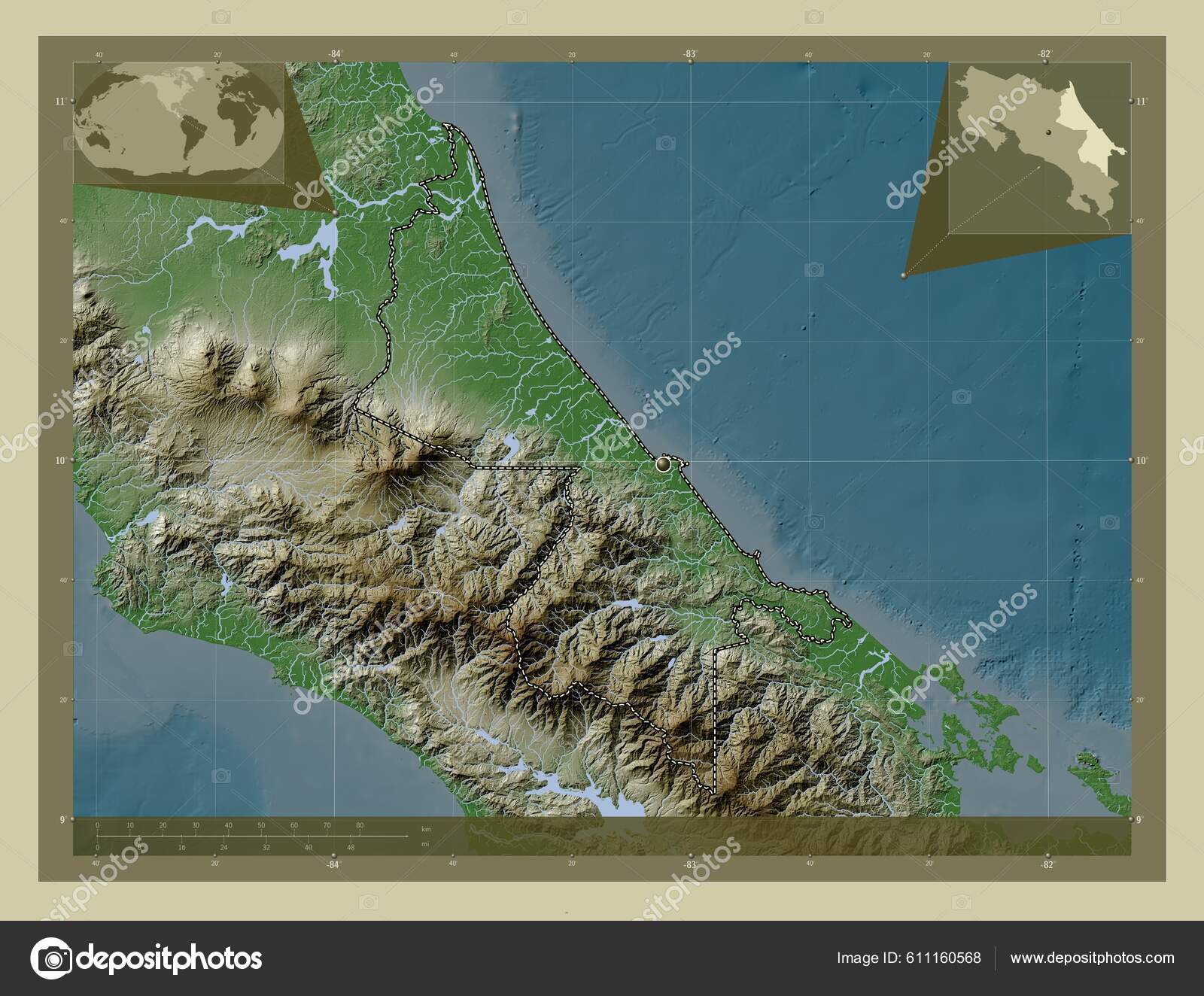 Costa Rica Physical Map With Rivers