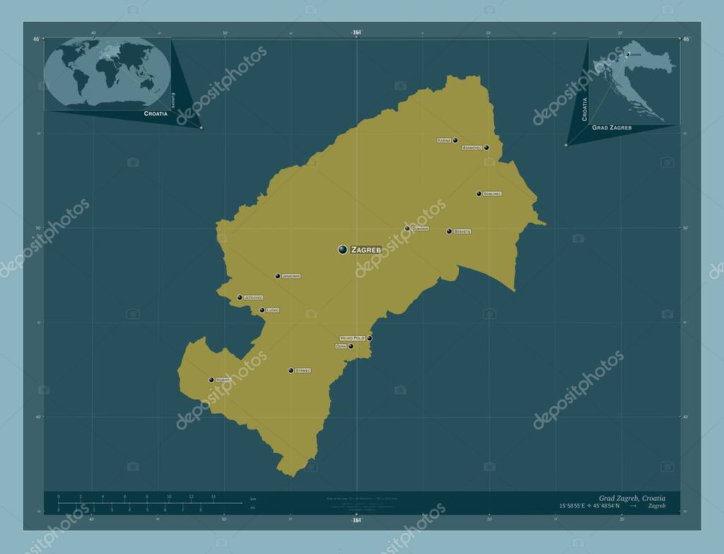 Grad Zagreb, ciudad de Croacia. Forma de color sólido. Ubicaciones y ...