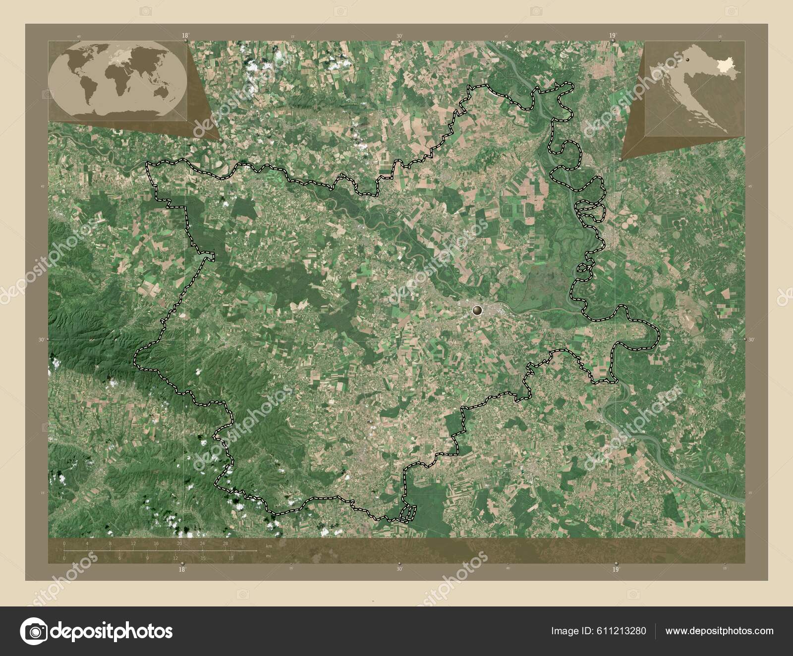 Osjecko Baranjska County Croatia High Resolution Satellite Map Corner Auxiliary — Stock Photo ...