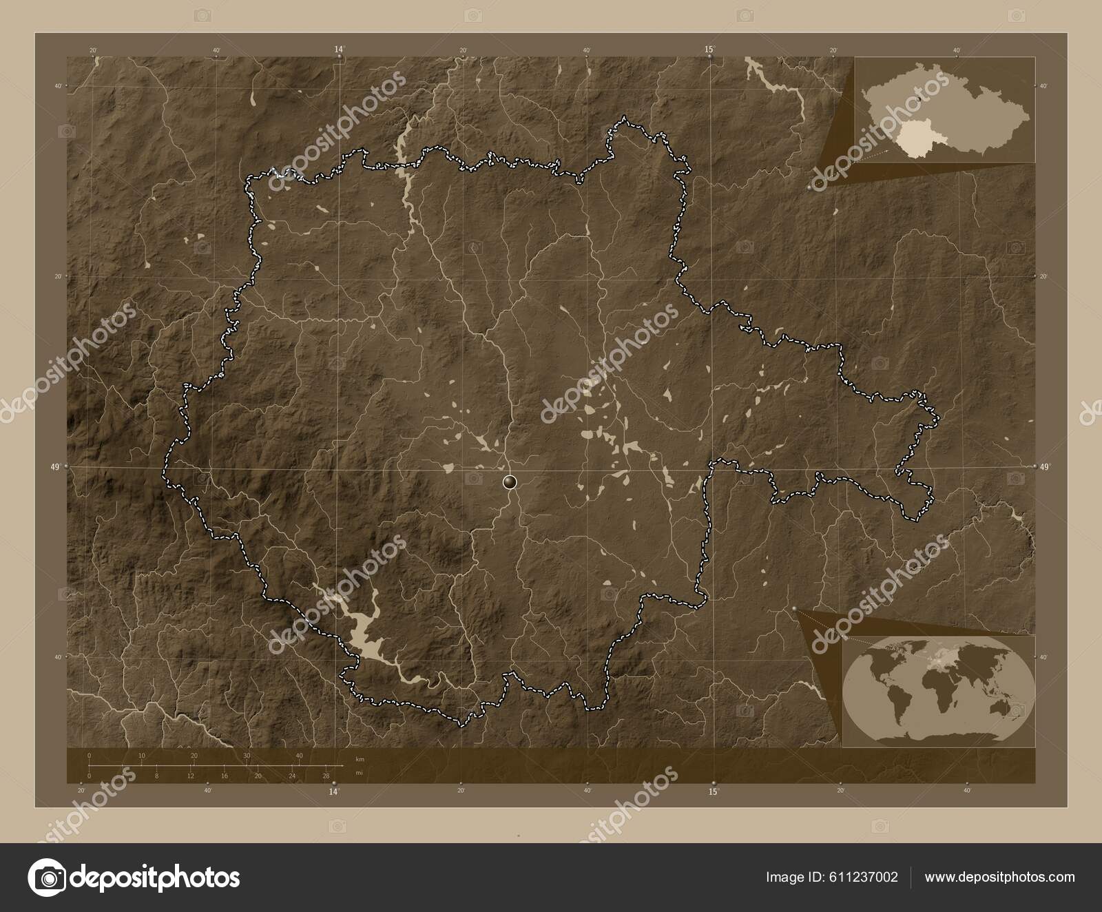 Jihocesky Region Czech Republic Elevation Map Colored Sepia Tones Lakes — Stock Photo © Yarr65 ...