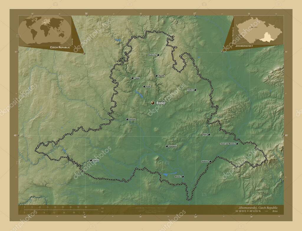 Jihomoravsky, regi n de la Rep blica Checa. Mapa de elevaci n de colores con lagos y r os ...