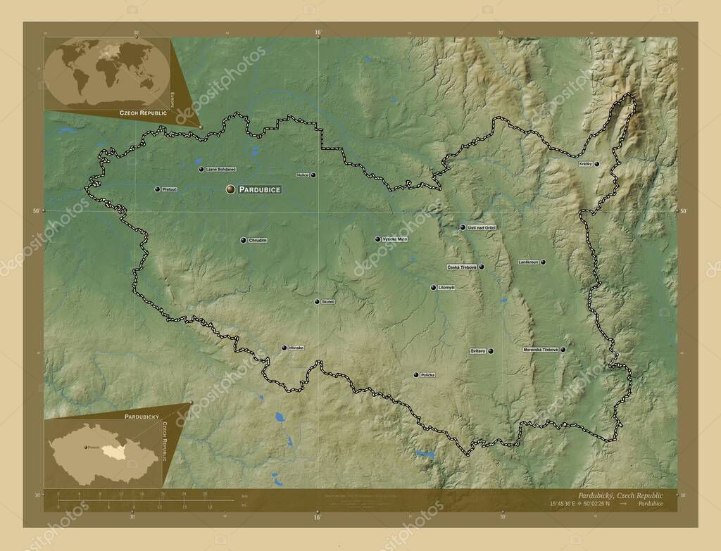Pardubicky, región de la República Checa. Mapa de elevación de colores ...