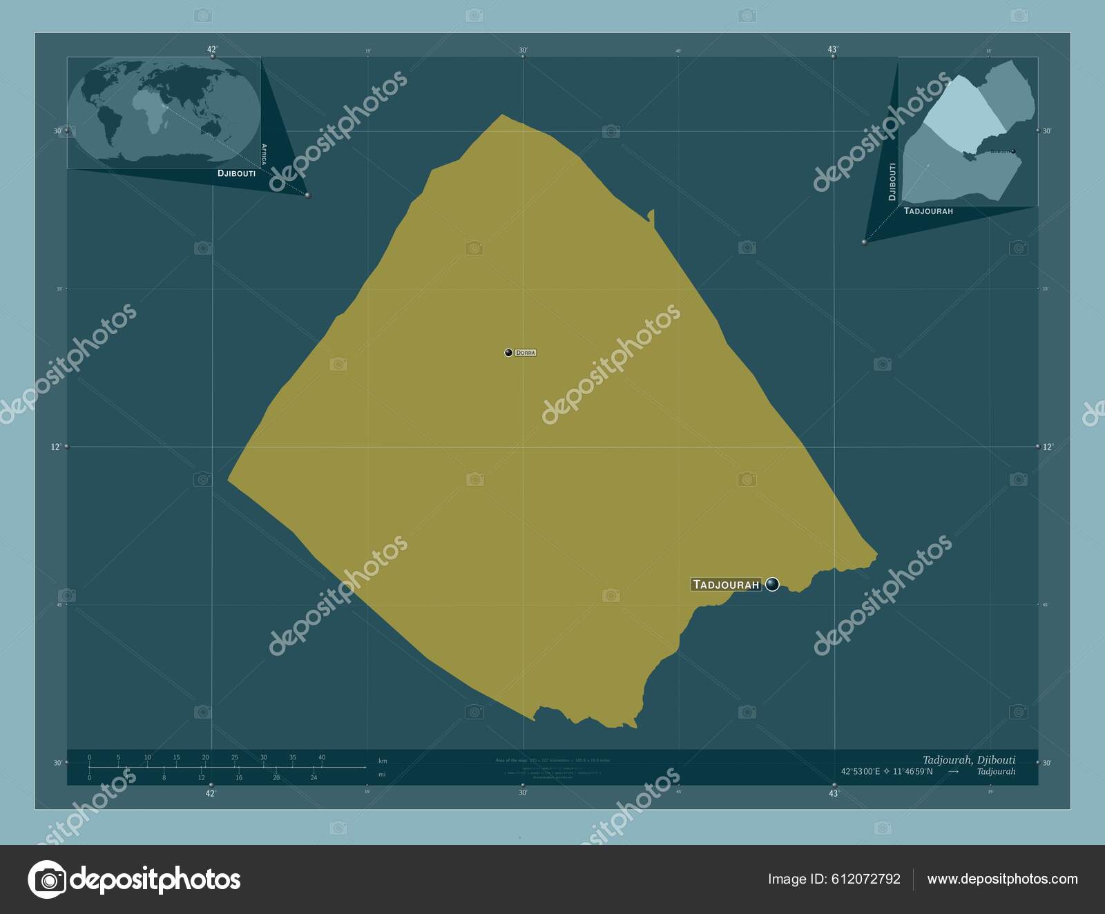 Tadjourah Region Djibouti Solid Color Shape Locations Names Major ...
