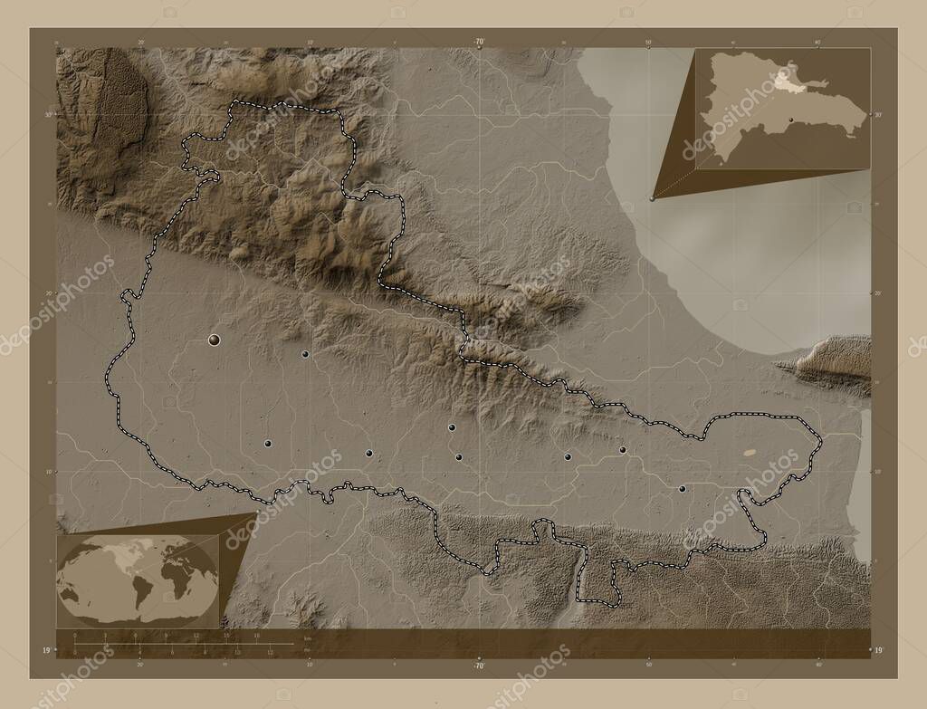 Duarte, provincia de República Dominicana. Mapa de elevación coloreado ...