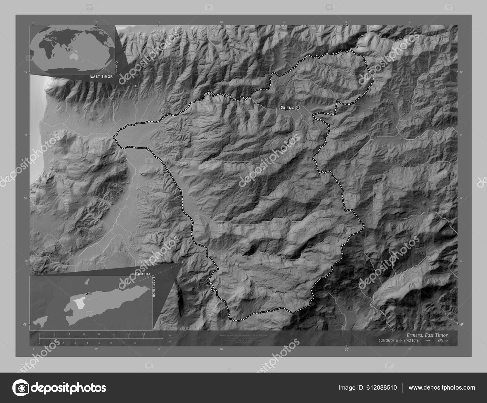Ermera Municipality East Timor Grayscale Elevation Map Lakes Rivers ...