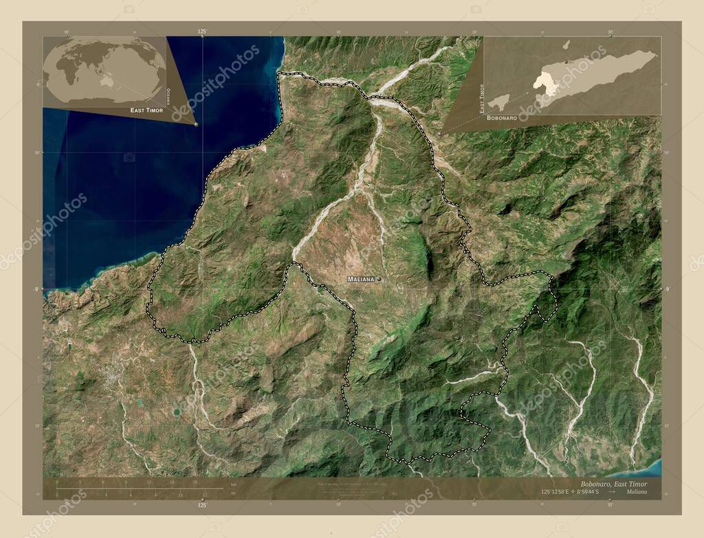 Bobonaro, municipio de Timor Oriental. Mapa satelital de alta resoluci ...