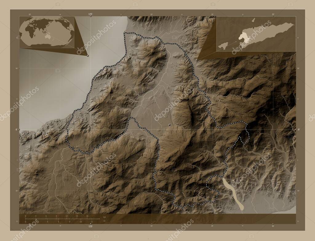 Bobonaro, municipio de Timor Oriental. Mapa de elevación coloreado en ...