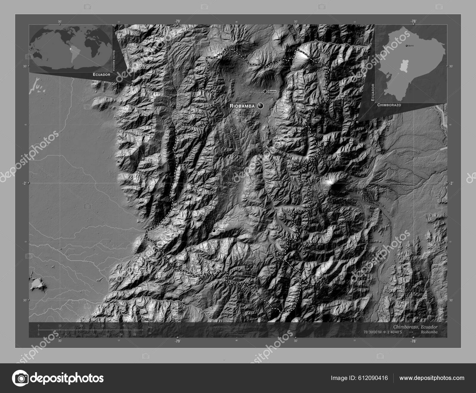 Chimborazo Province Ecuador Bilevel Elevation Map Lakes Rivers ...