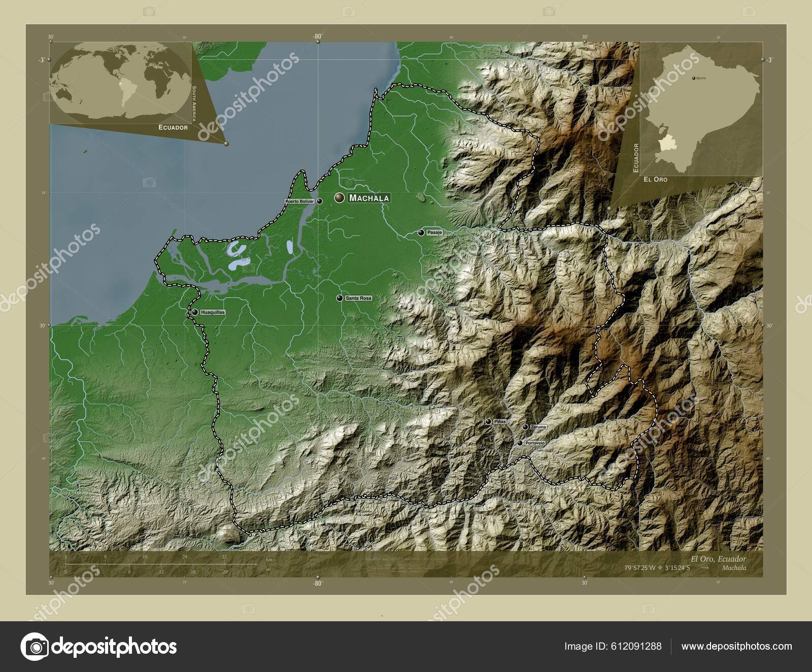 Oro Province Ecuador Elevation Map Colored Wiki Style Lakes Rivers ...