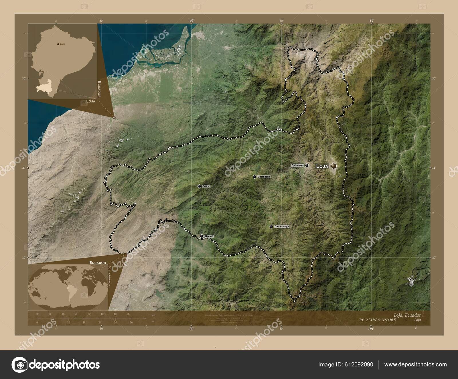 Loja Province Ecuador Low Resolution Satellite Map Locations Names Major Stock Photo by ©Yarr65 ...