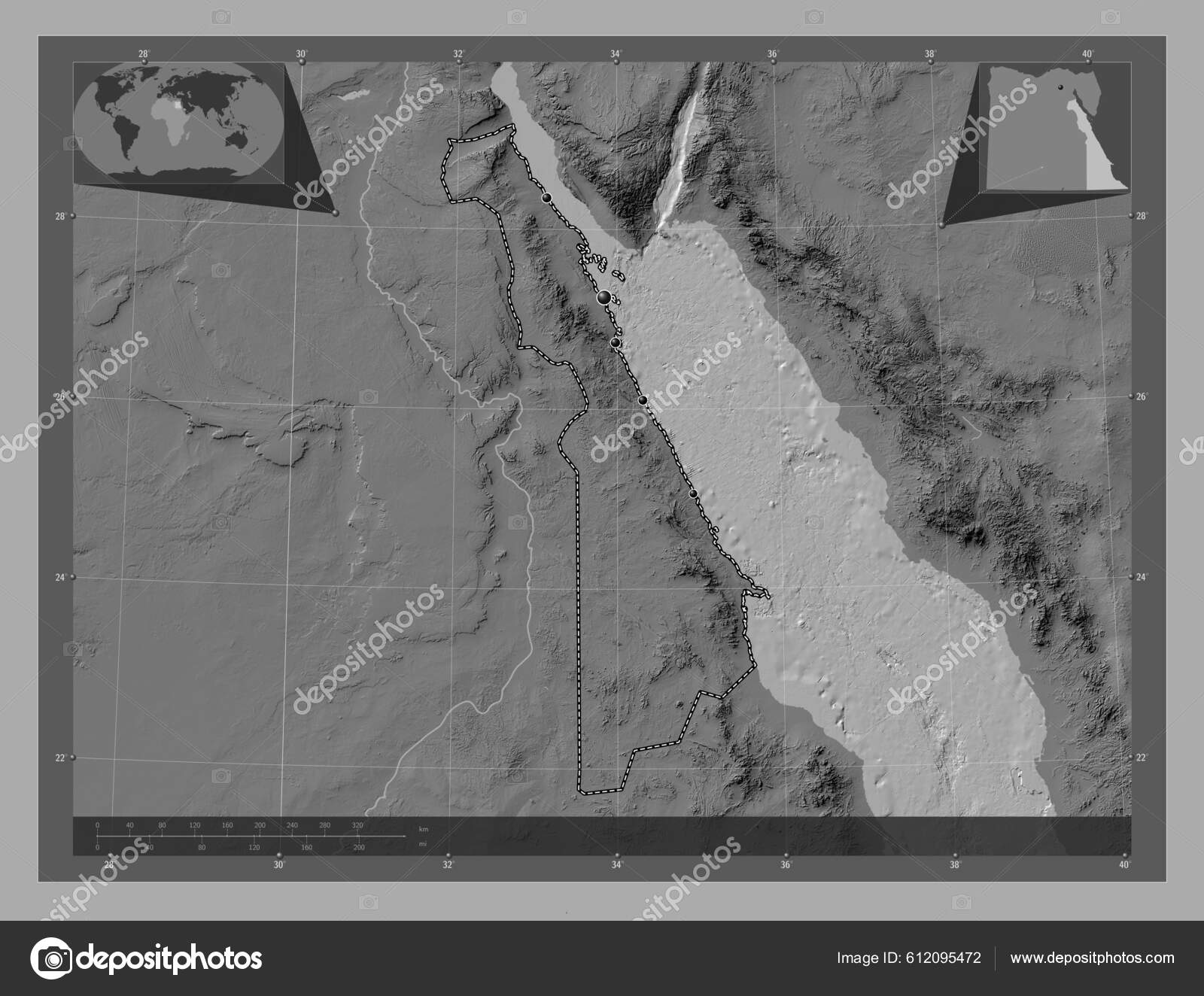 Bahr Ahmar Governorate Egypt Bilevel Elevation Map Lakes Rivers ...