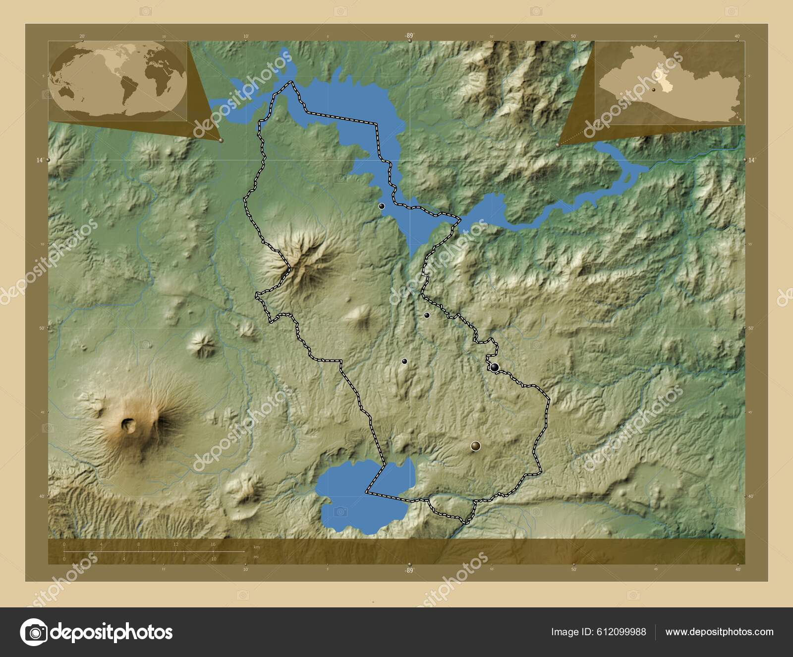 Cuscatlan Department Salvador Colored Elevation Map Lakes Rivers ...
