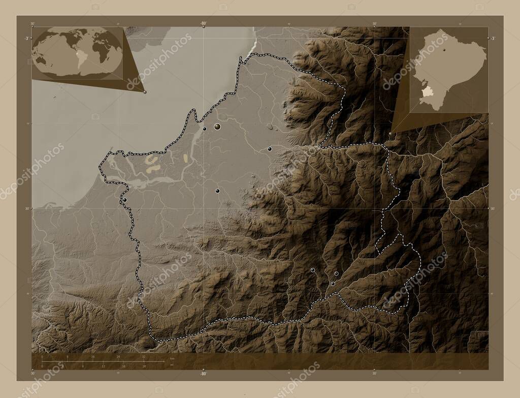 El Oro, provincia de Ecuador. Mapa de elevación coloreado en tonos ...