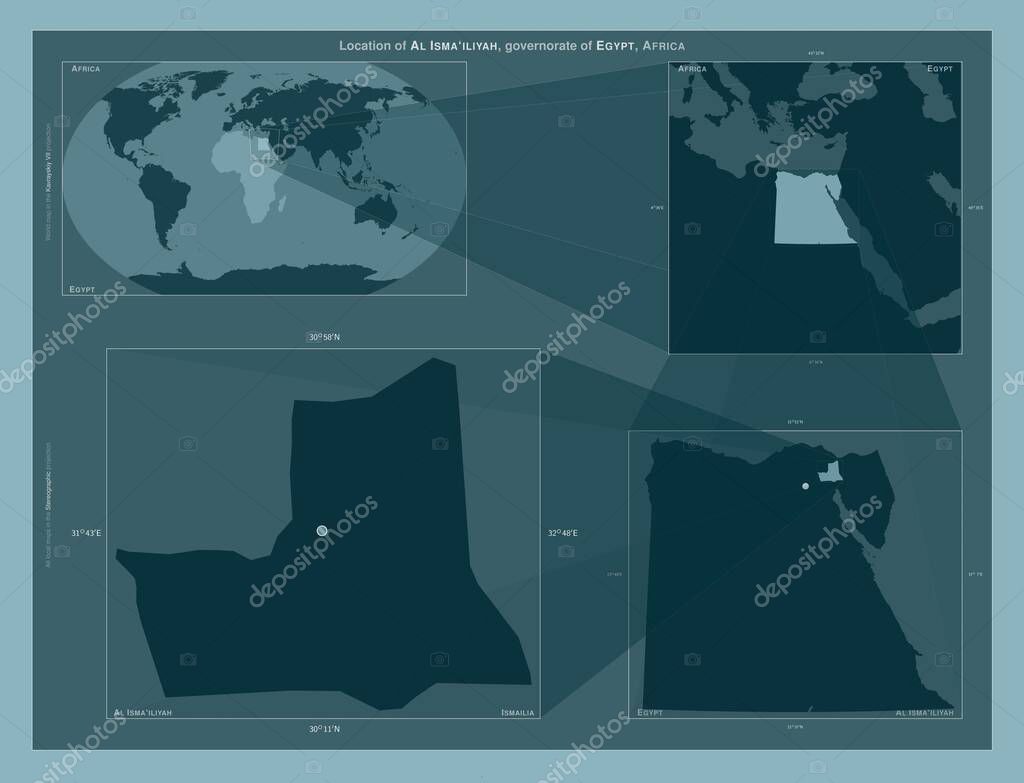 Al Ismailiyah, gobernación de Egipto. Diagrama que muestra la ubicación ...