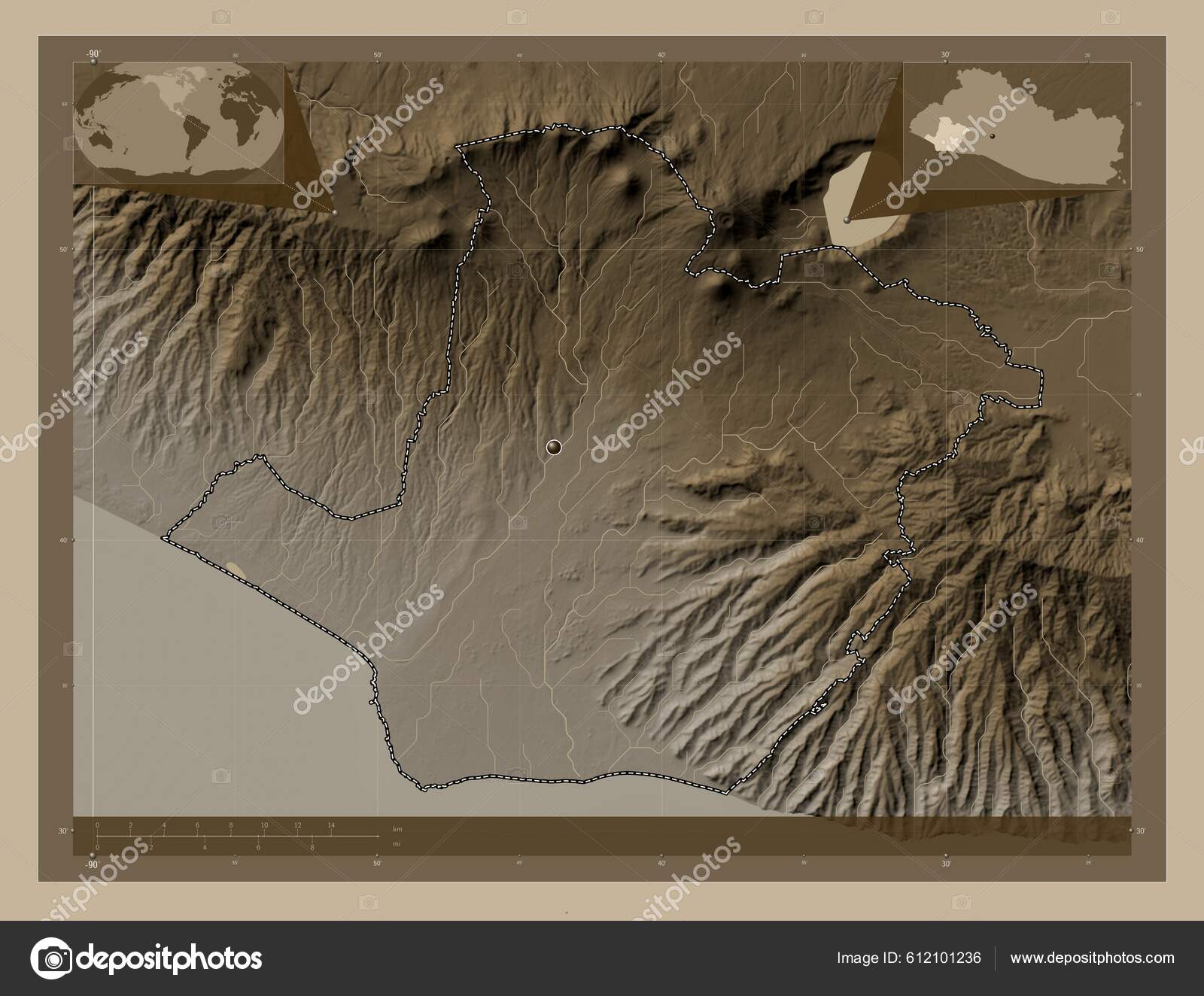 Sonsonate Departamento Salvador Mapa Elevación Coloreado Tonos Sepia ...