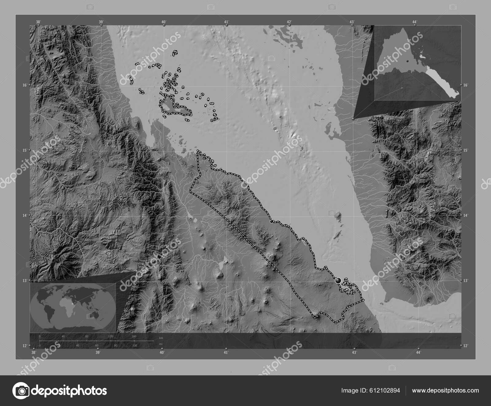 Debubawi Keyih Bahri Region Eritrea Bilevel Elevation Map Lakes Rivers ...