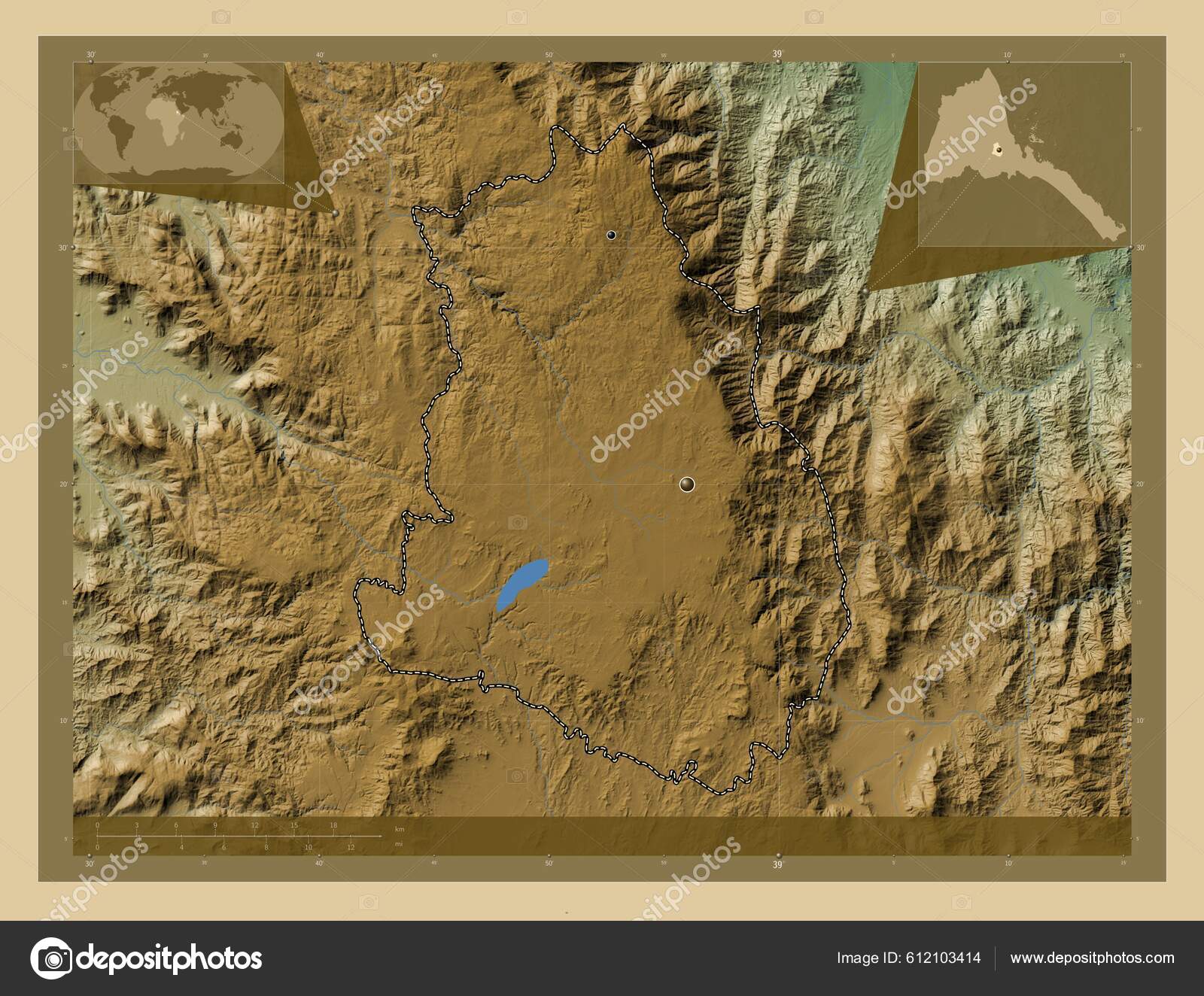 Maekel Region Eritrea Colored Elevation Map Lakes Rivers Locations ...