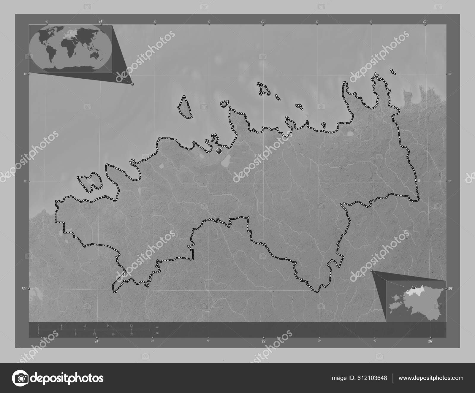 Harju County Estonia Grayscale Elevation Map Lakes Rivers Corner ...