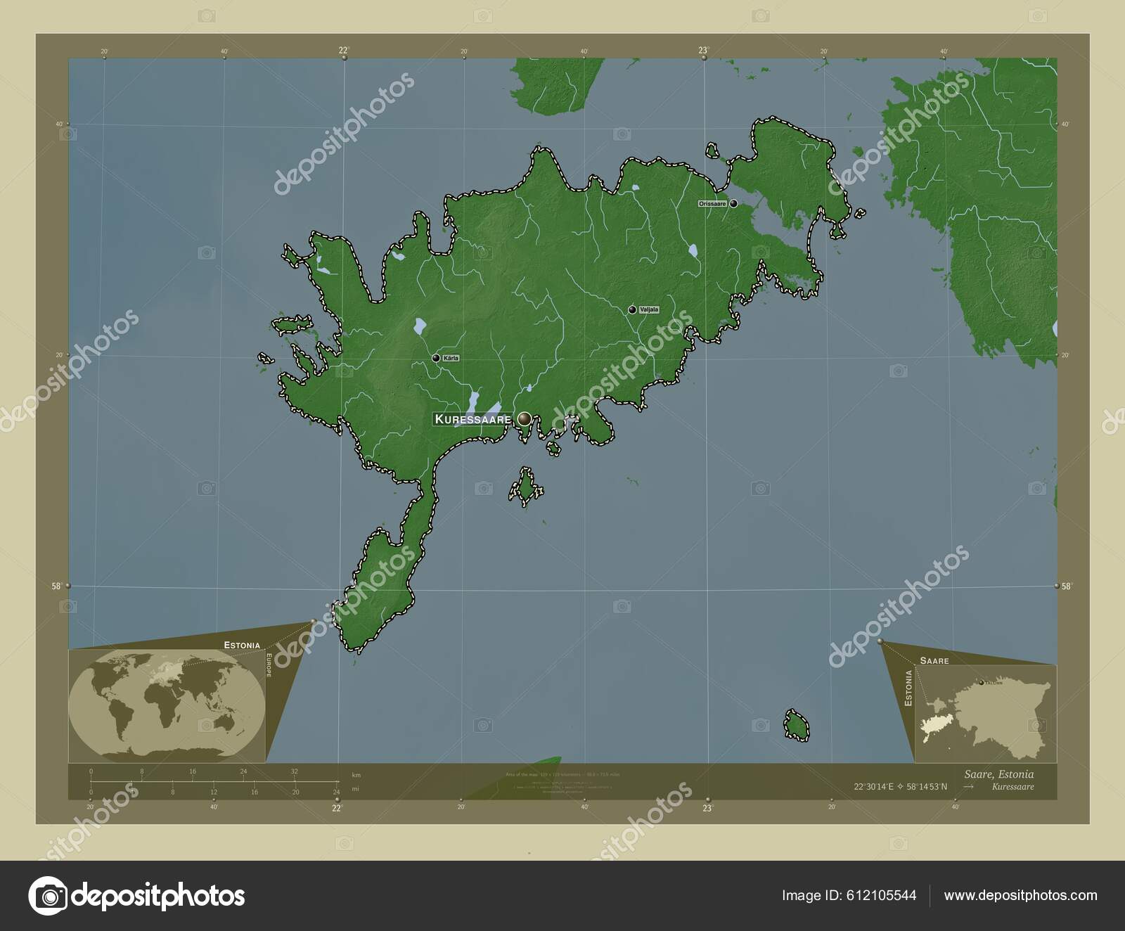 Saare County Estonia Elevation Map Colored Wiki Style Lakes Rivers ...
