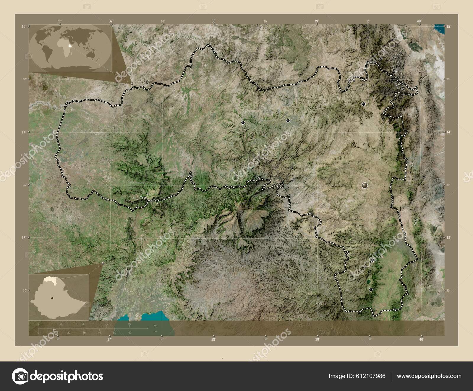 Tigray State Ethiopia High Resolution Satellite Map Locations Major ...