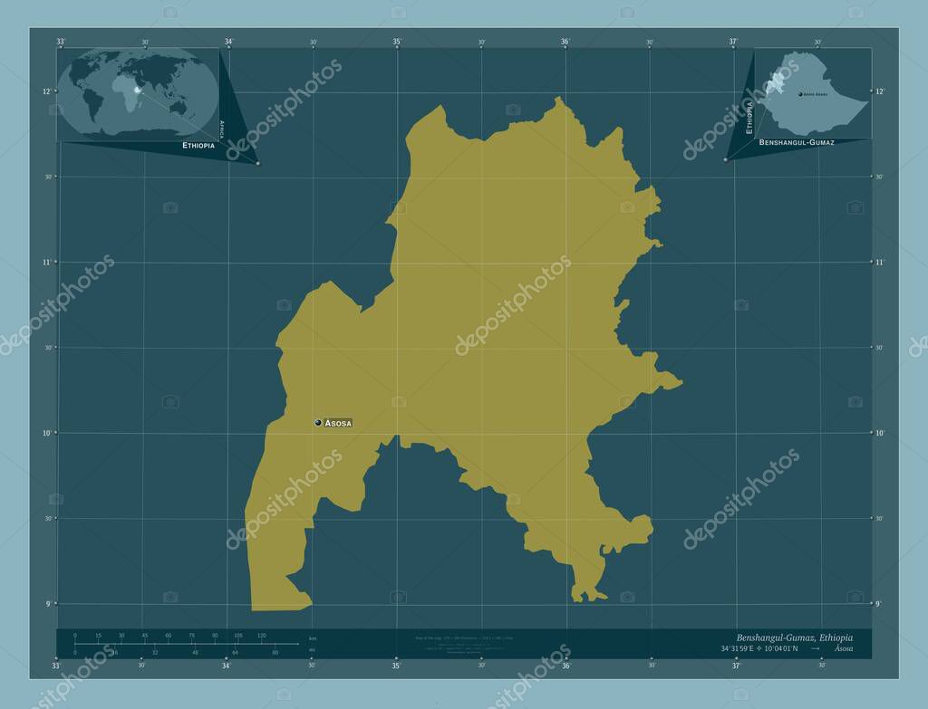 Benshangul-Gumaz, estado de Etiopía. Forma de color sólido. Ubicaciones ...