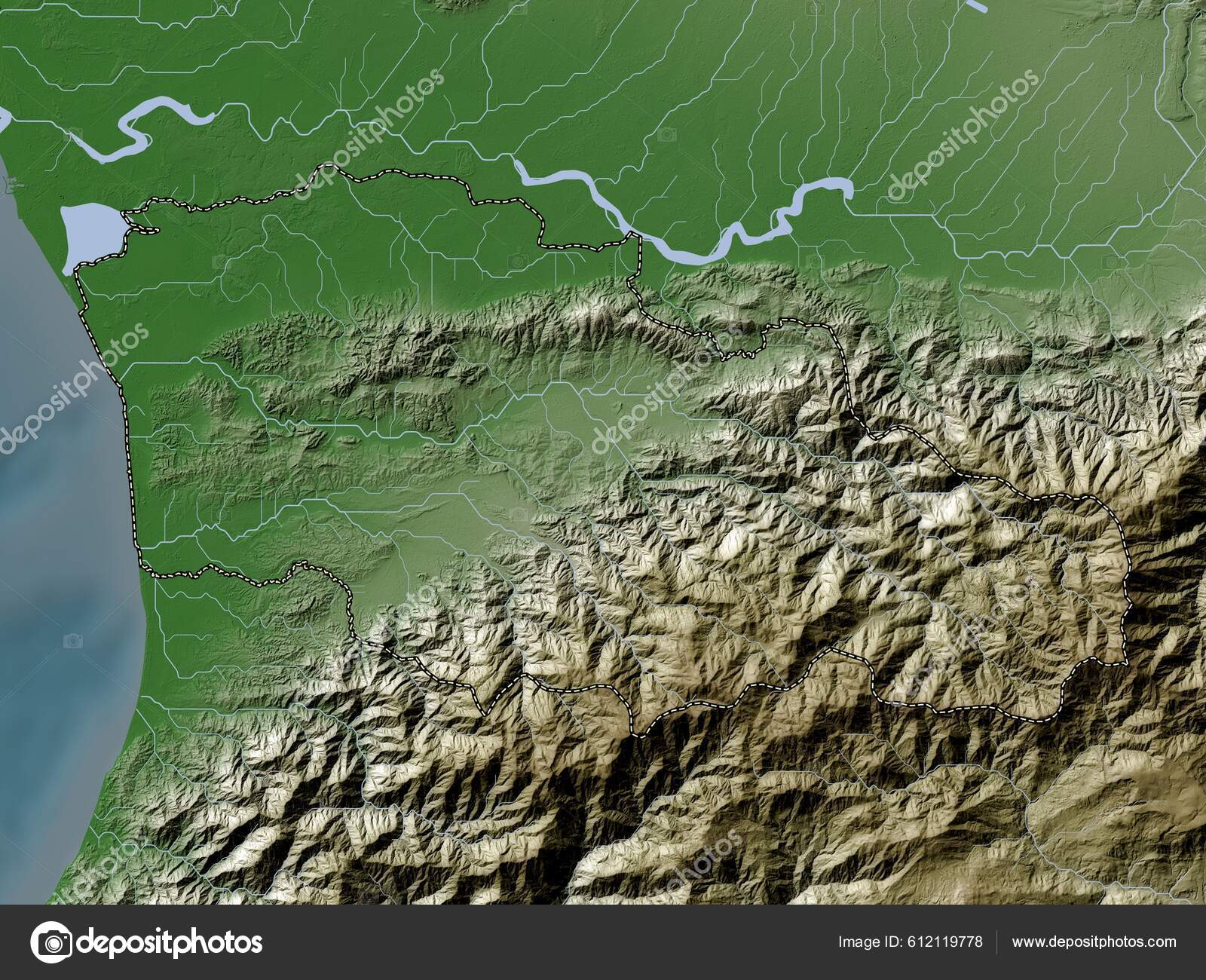 Guria Region Georgia Elevation Map Colored Wiki Style Lakes Rivers ...