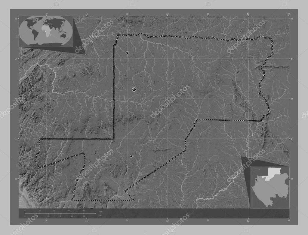 Wouleu-Ntem, provincia de Gabón. Mapa de elevación a escala de grises ...
