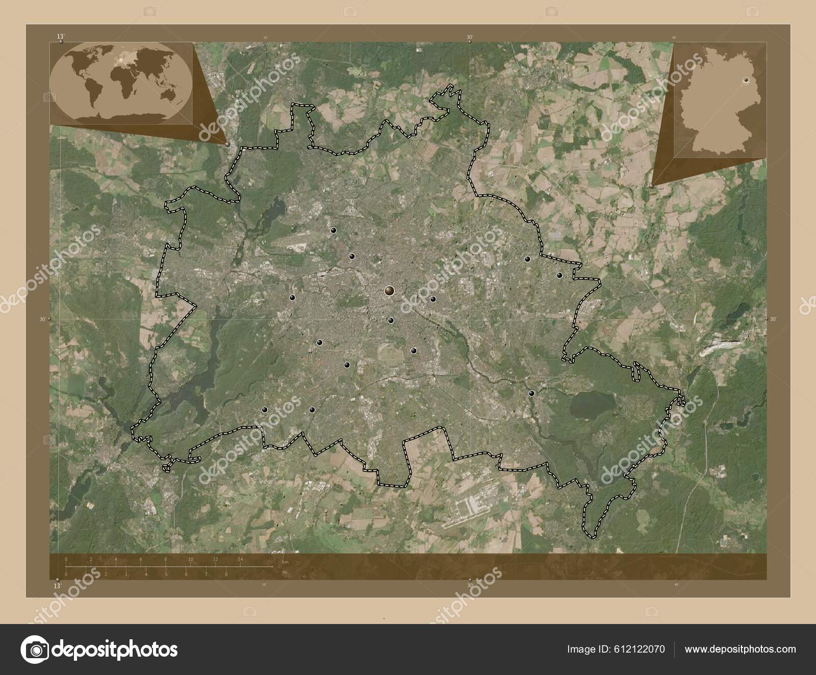 Berlín Estado Alemania Mapa Satelital Baja Resolución Ubicaciones Las ...