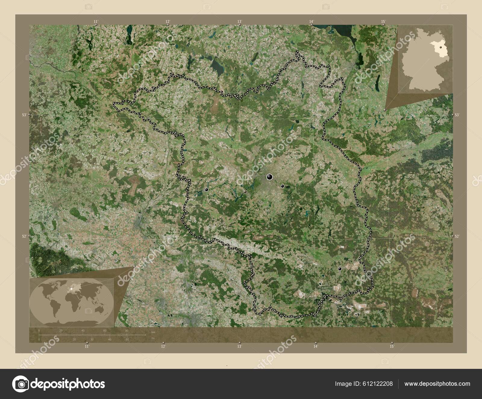 Brandenburg State Germany High Resolution Satellite Map Locations Major ...