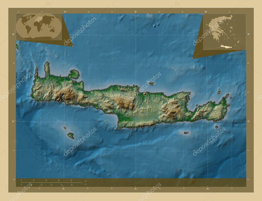 Creta, administración descentralizada de Grecia. Mapa de elevación de ...