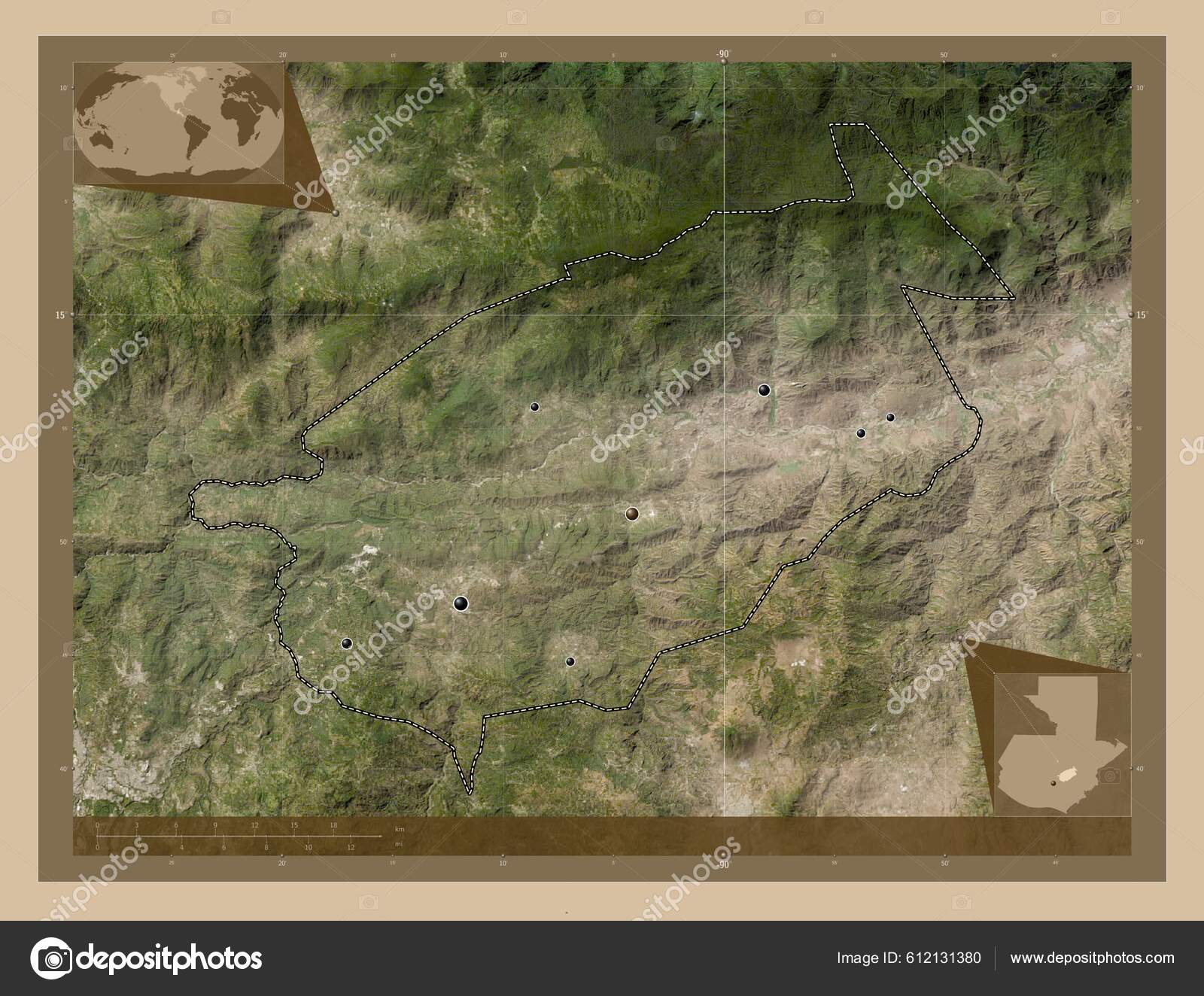 Progreso Department Guatemala Low Resolution Satellite Map Locations ...