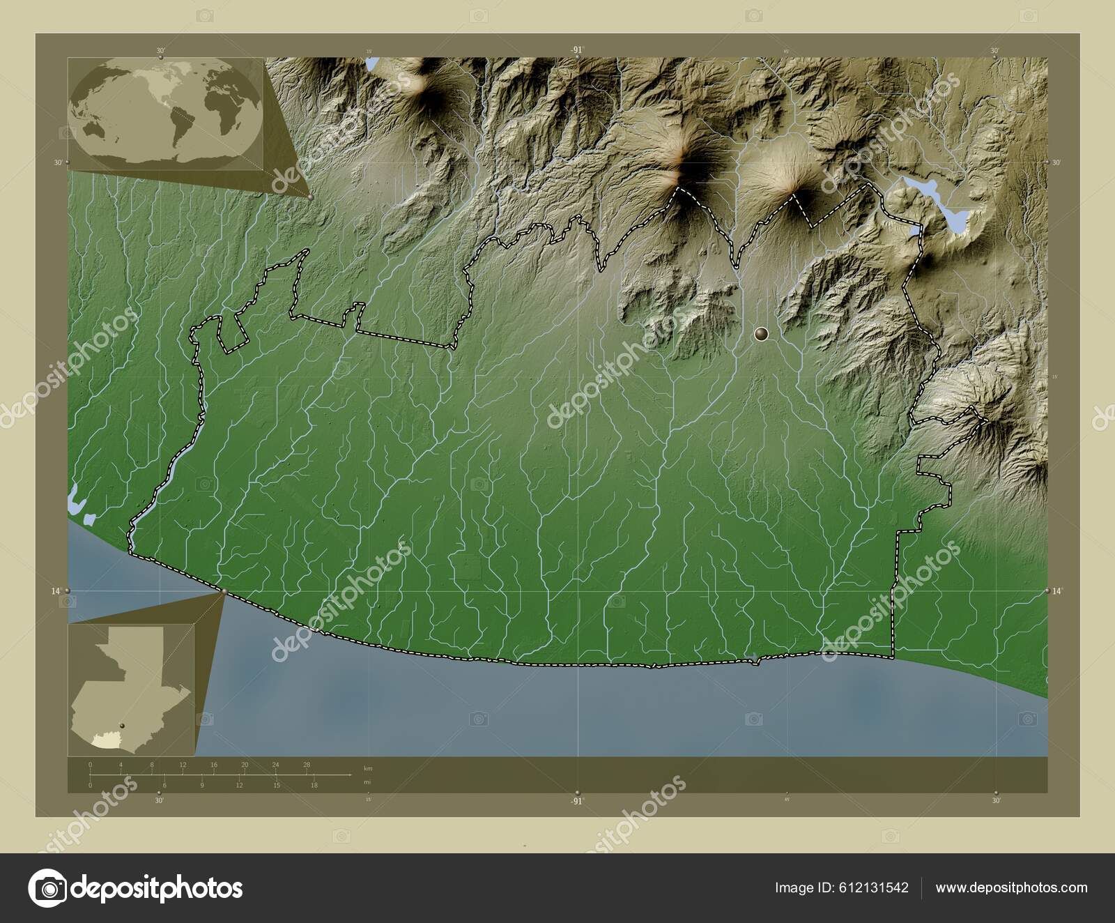 Escuintla Department Guatemala Elevation Map Colored Wiki Style Lakes ...